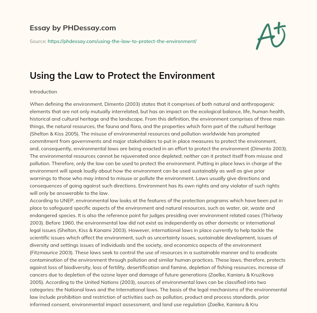 Using the Law to Protect the Environment - PHDessay.com