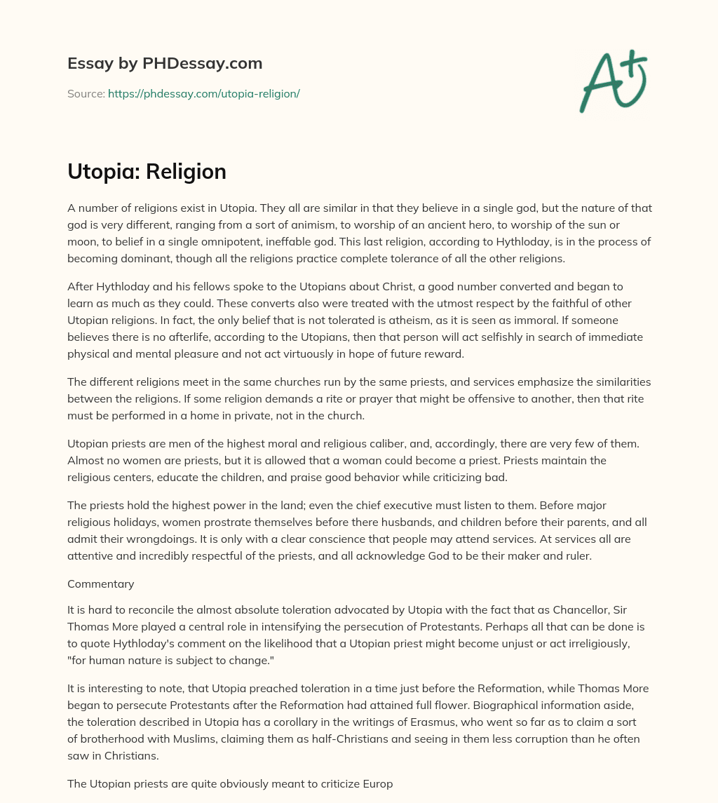 Utopia: Religion - PHDessay.com