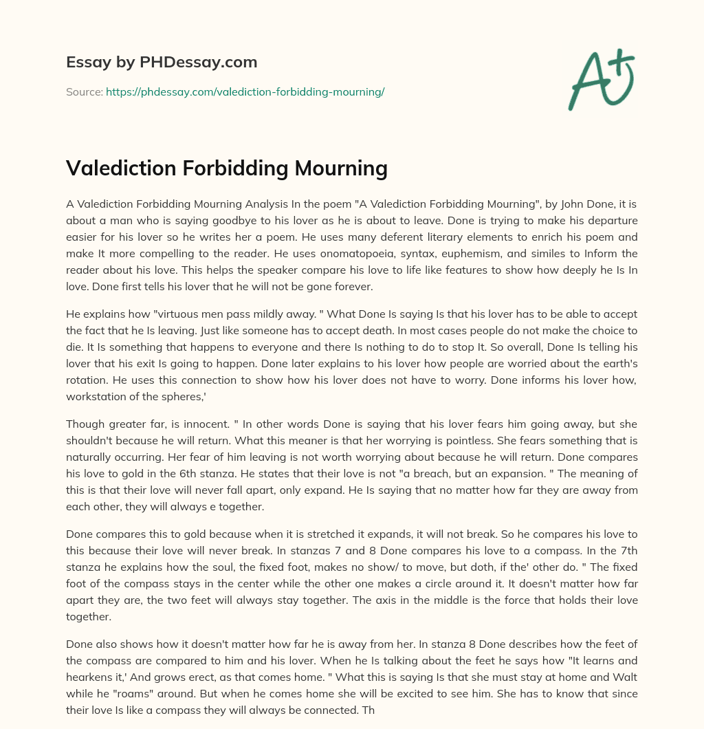 Valediction Forbidding Mourning Analysis Essay Example - PHDessay.com