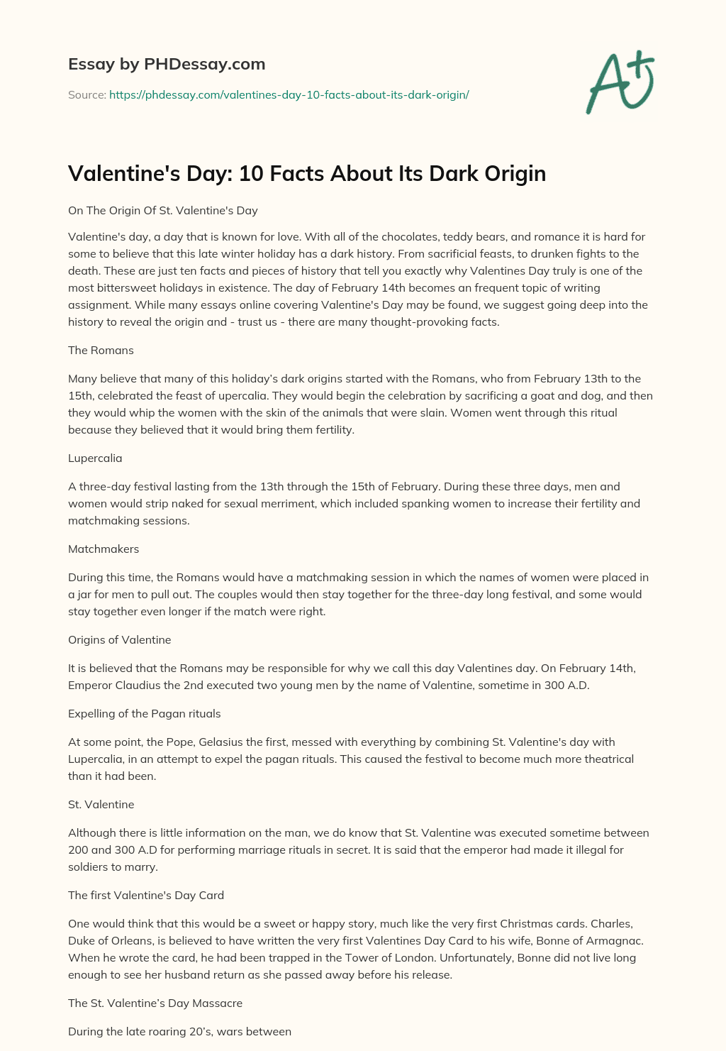 Valentine's Day: 10 Facts About Its Dark Origin (600 Words) - PHDessay.com