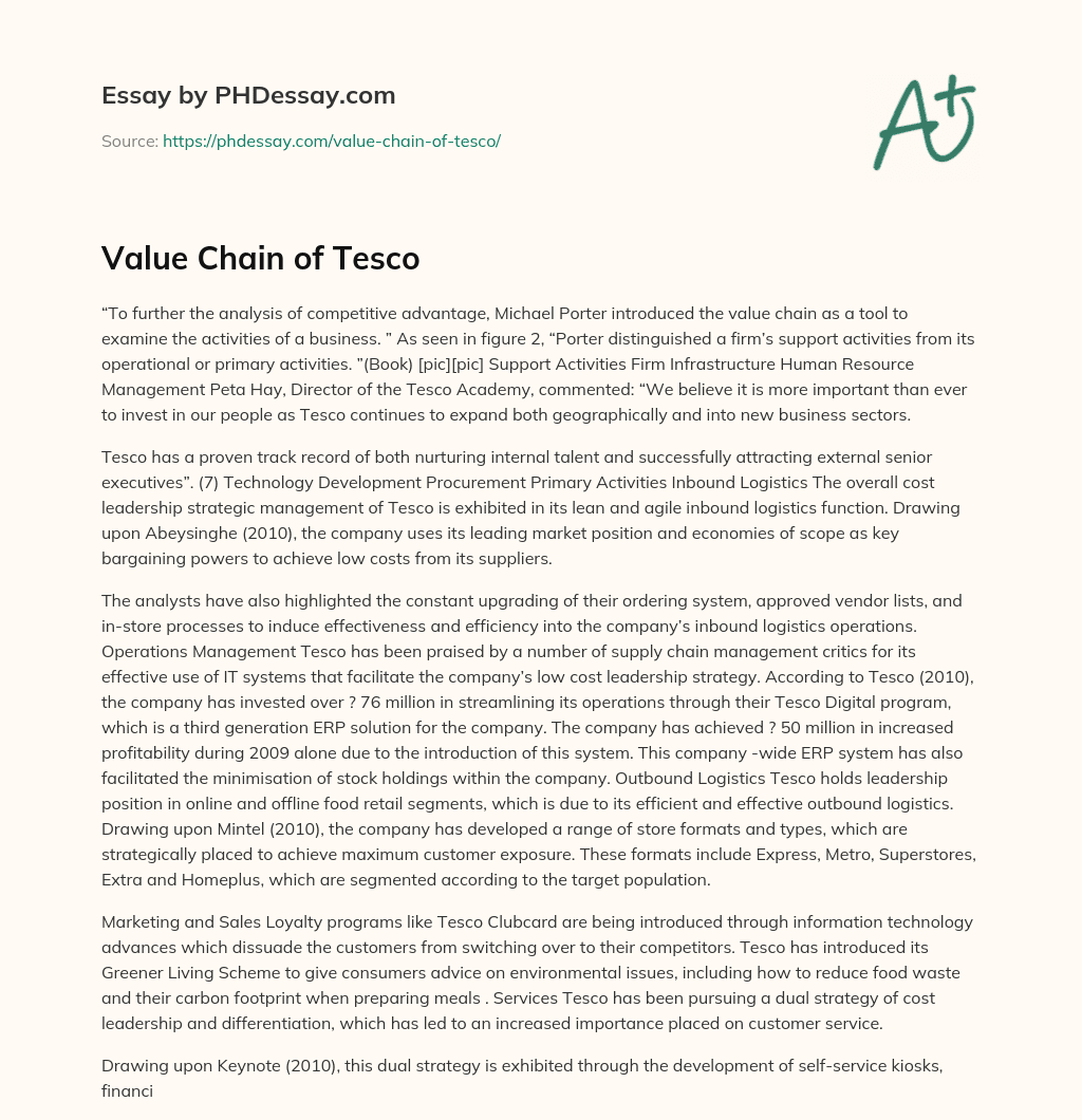 Value Chain Of Tesco Analysis Example (500 Words) - PHDessay.com