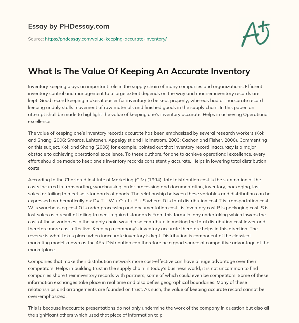 What Is The Value Of Keeping An Accurate Inventory - PHDessay.com
