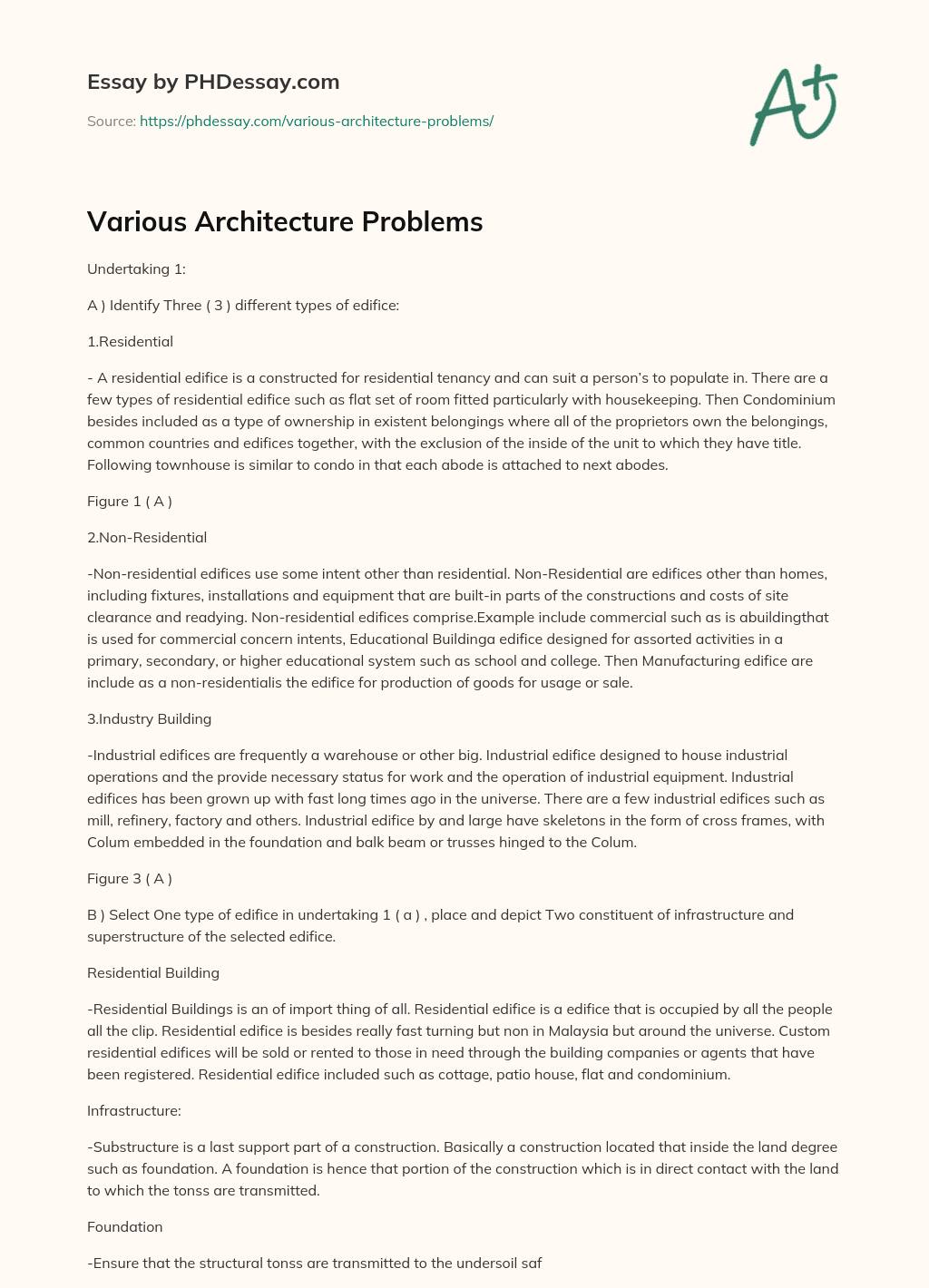 Various Architecture Problems - PHDessay.com