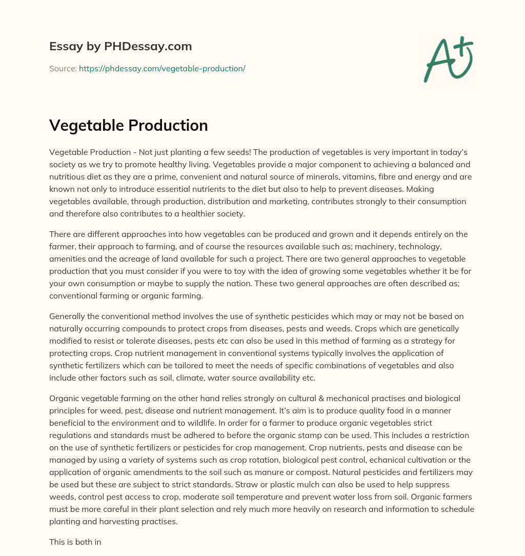 Vegetable Production - PHDessay.com