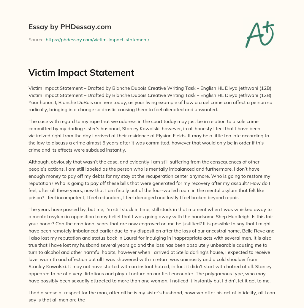 Victim Impact Statement - PHDessay.com