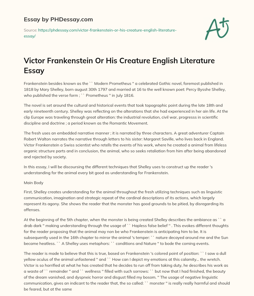 Victor Frankenstein Or His Creature English Literature Essay - PHDessay.com