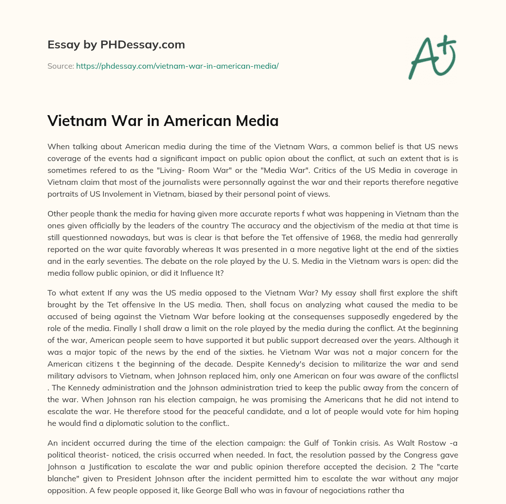 Vietnam War in American Media - PHDessay.com