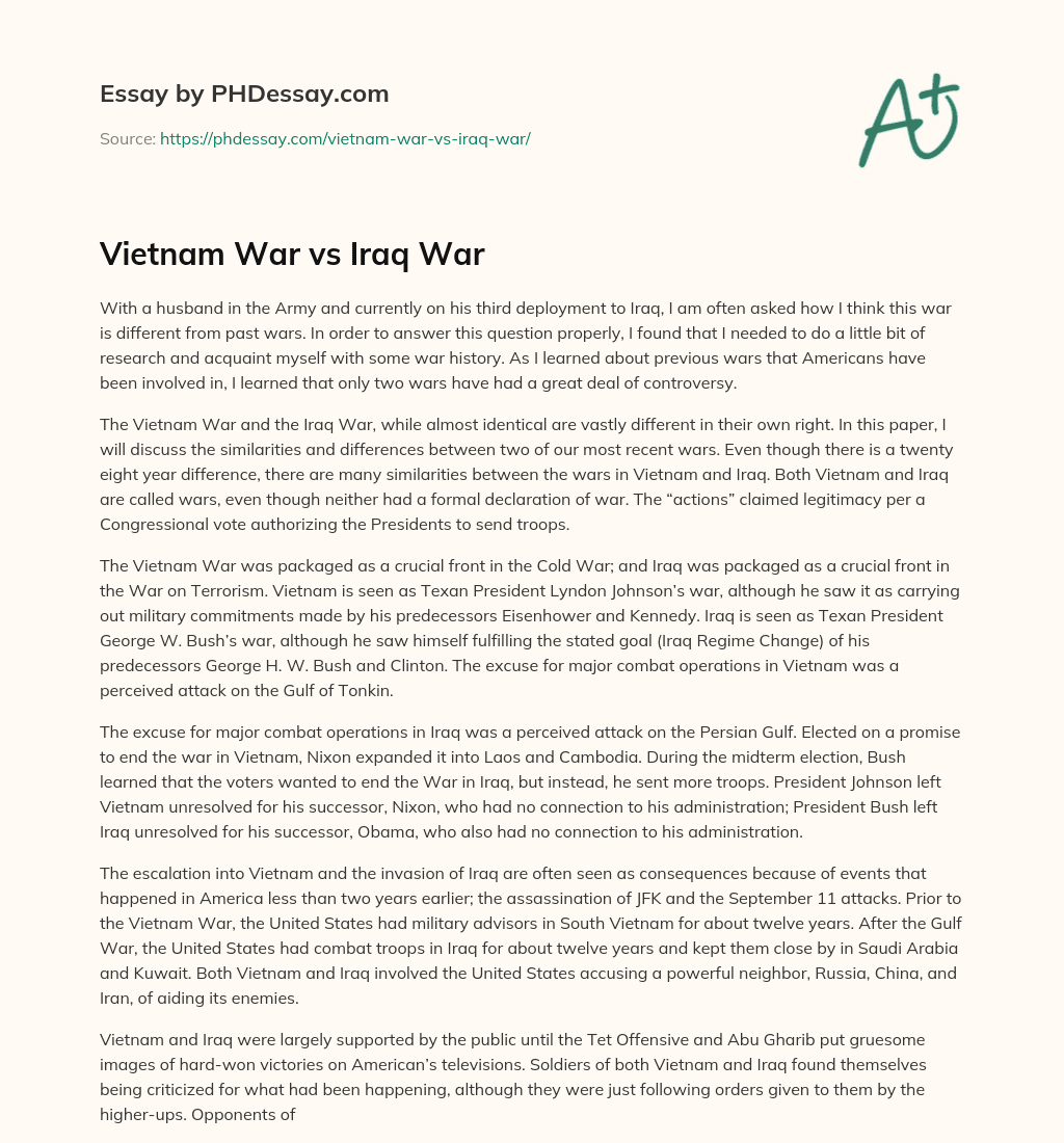 Vietnam War vs Iraq War - PHDessay.com