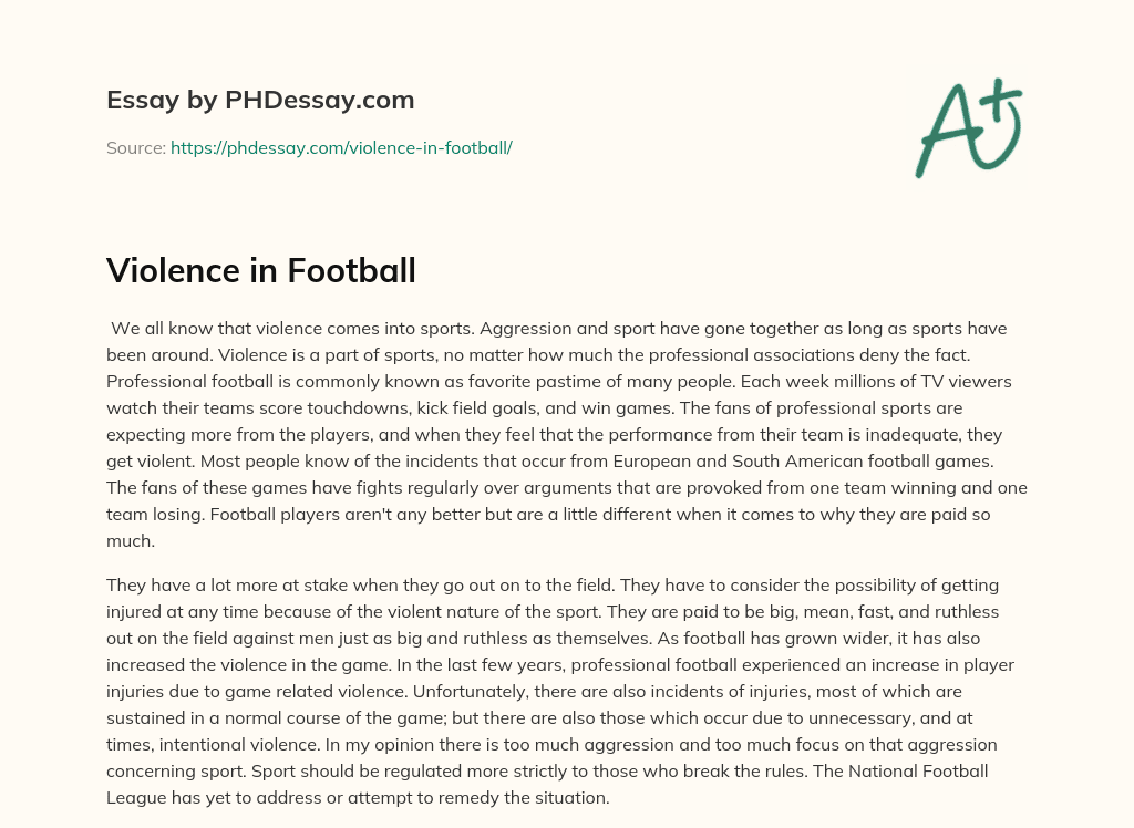 Violence in Football (300 Words) - PHDessay.com