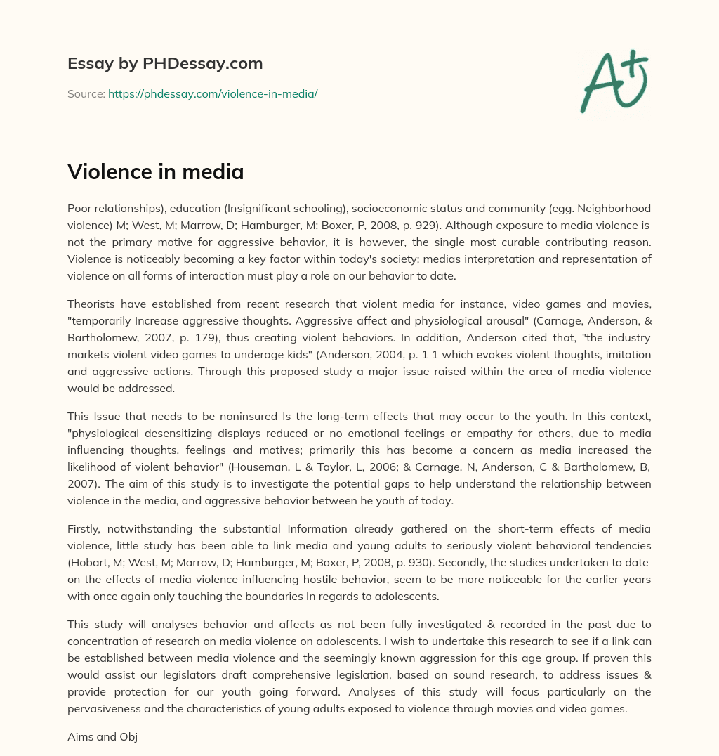 Violence in media - PHDessay.com