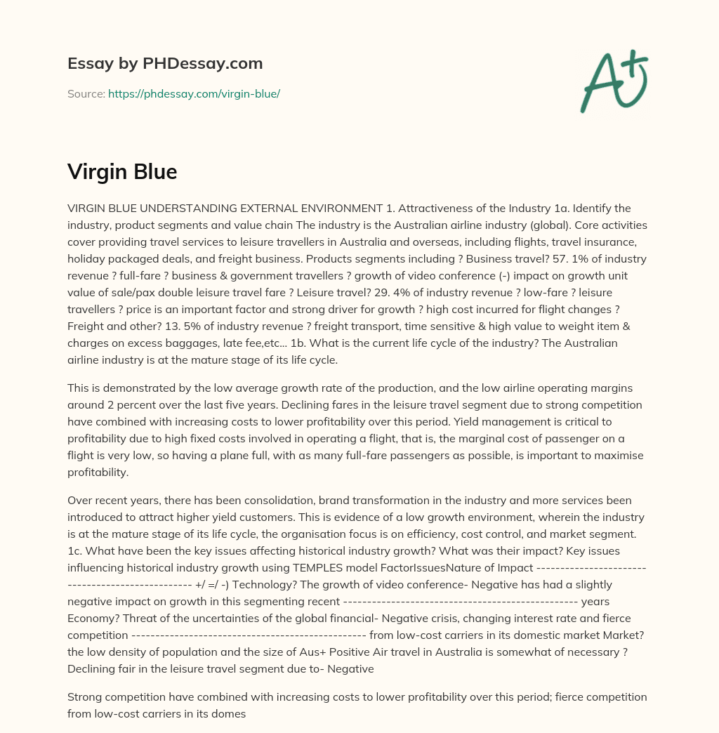 Virgin Blue - PHDessay.com