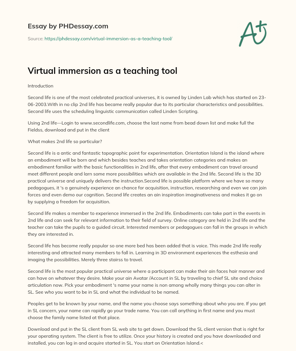 Virtual immersion as a teaching tool - PHDessay.com