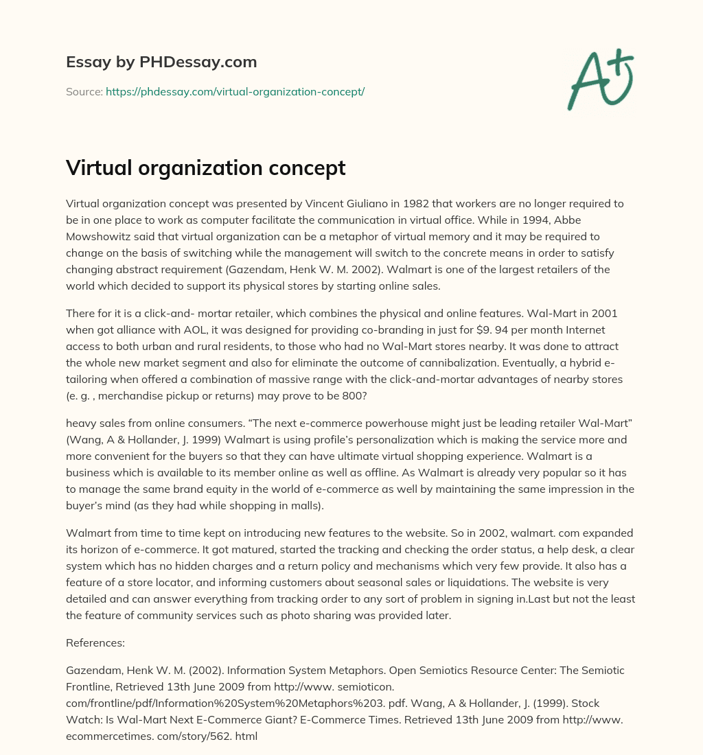 Virtual organization concept (500 Words) - PHDessay.com