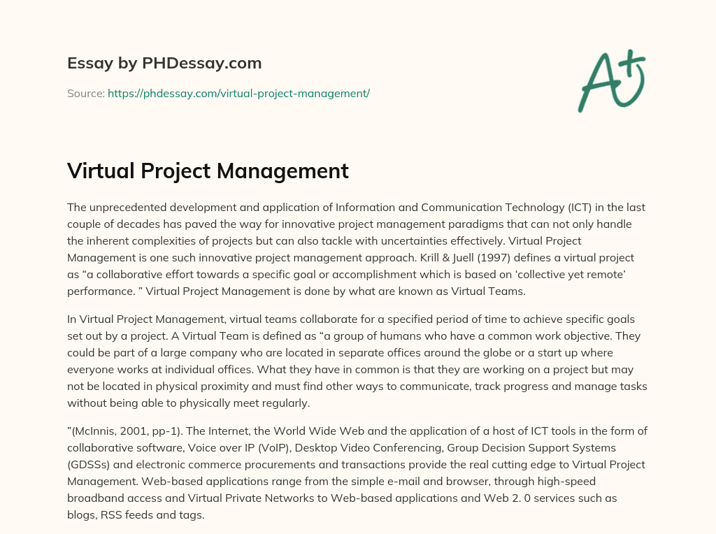 Virtual Project Management (300 Words) - PHDessay.com