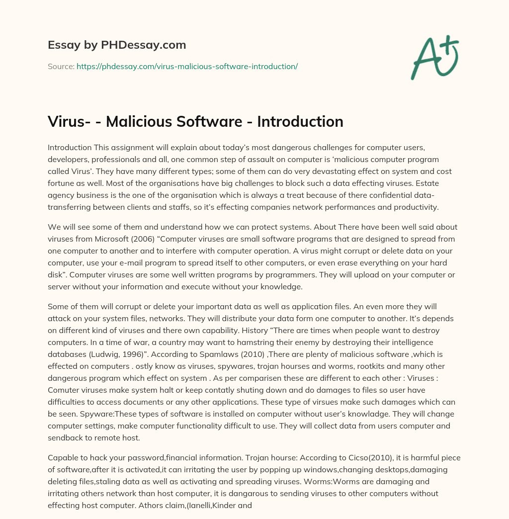 Virus- - Malicious Software - Introduction - PHDessay.com