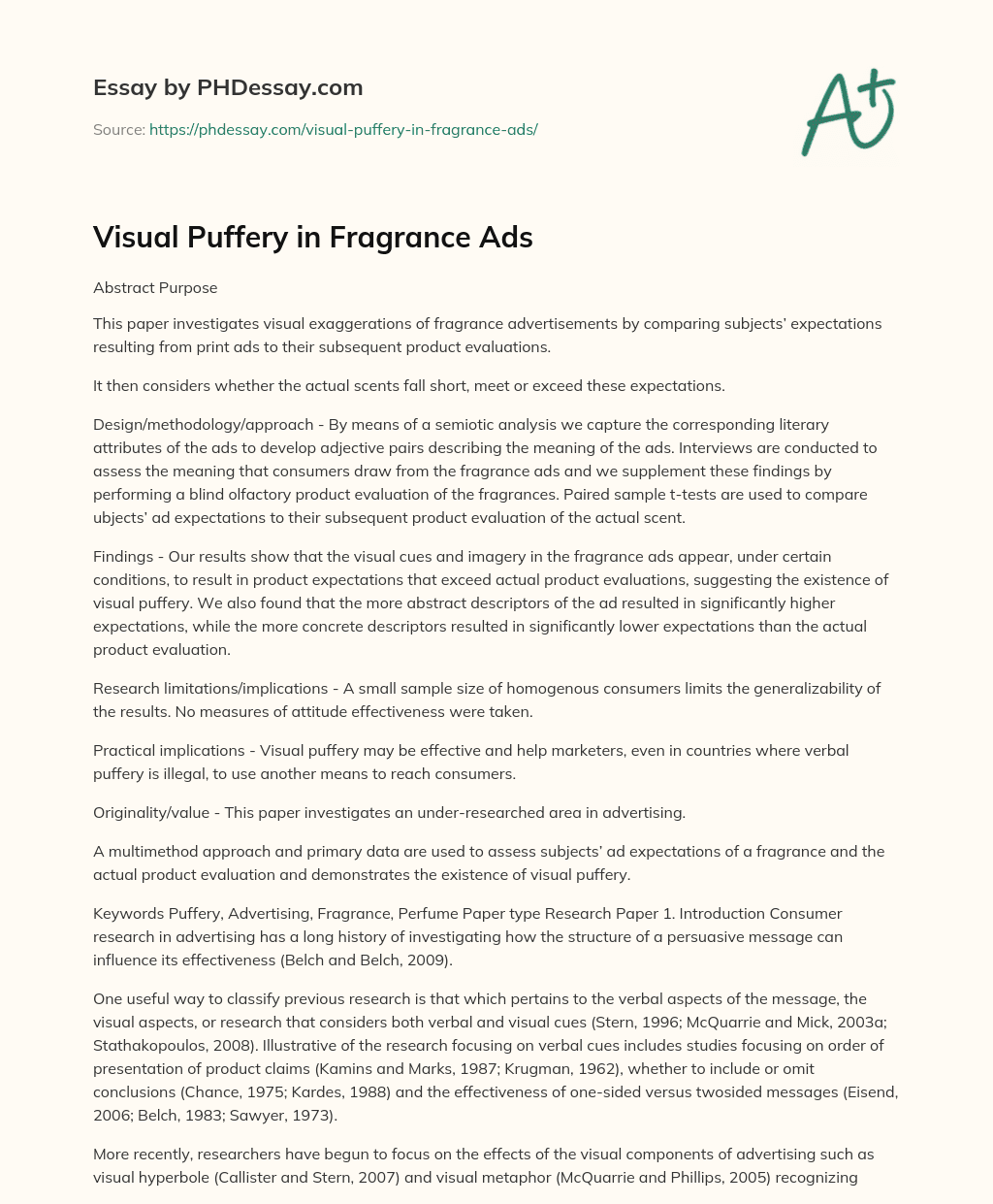 Visual Puffery in Fragrance Ads - PHDessay.com