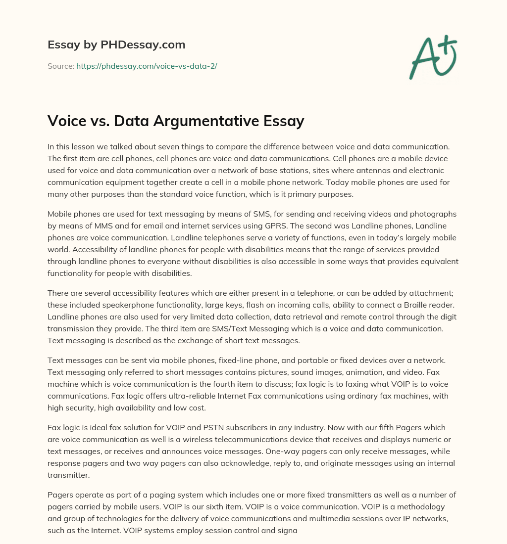 Voice vs. Data Argumentative Essay (600 Words) - PHDessay.com