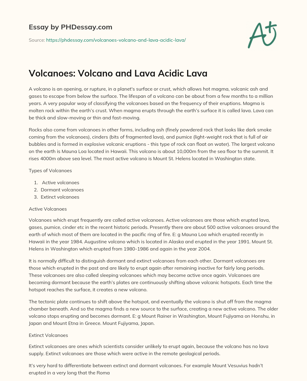 Volcanoes: Volcano And Lava Acidic Lava Essay Example - PHDessay.com