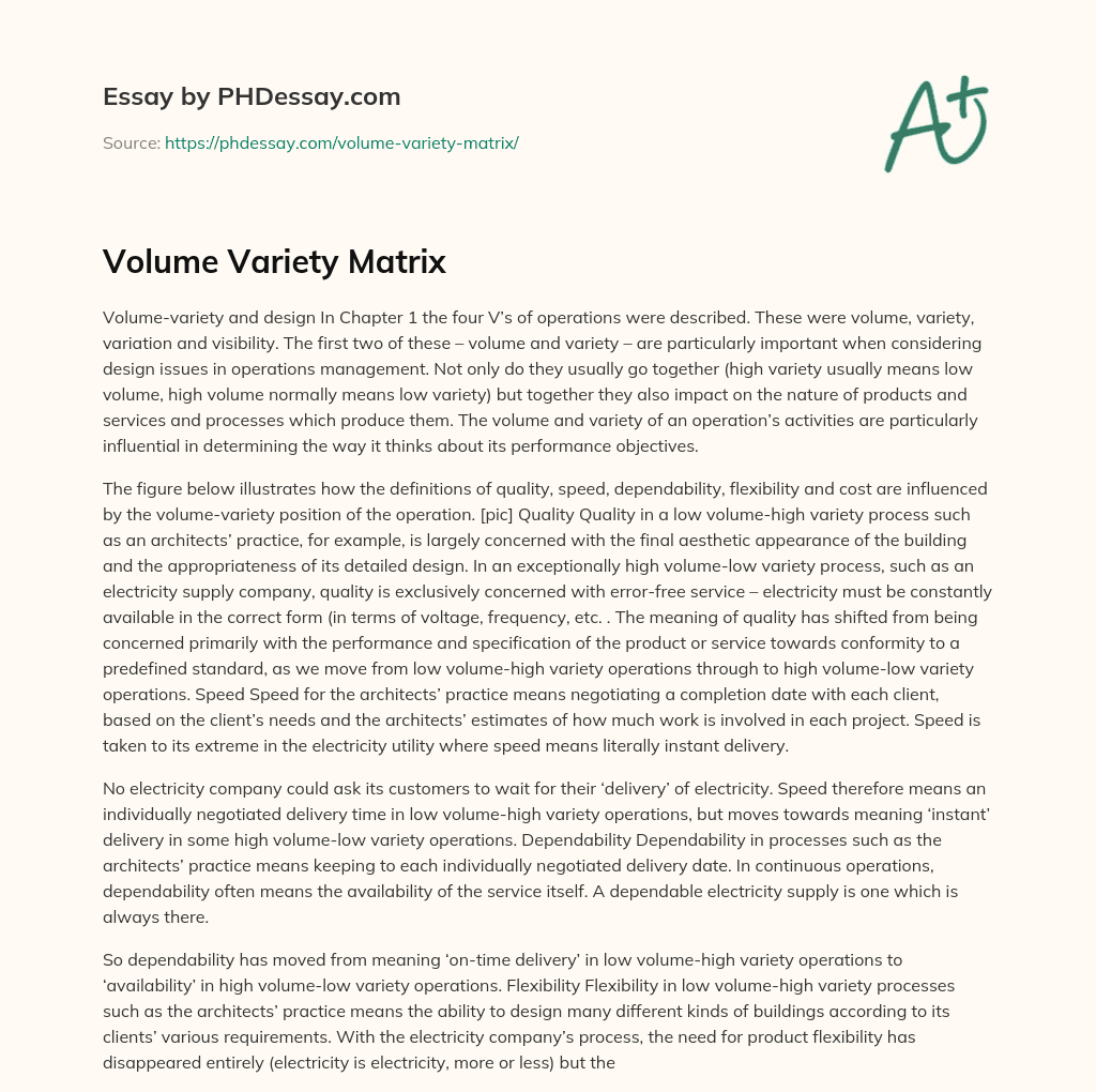 Volume Variety Matrix Process Example - PHDessay.com