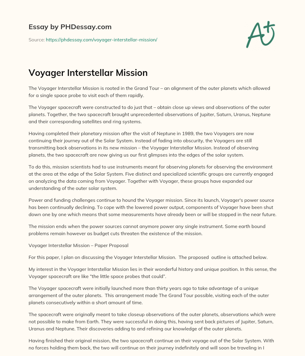 Voyager Interstellar Mission - PHDessay.com