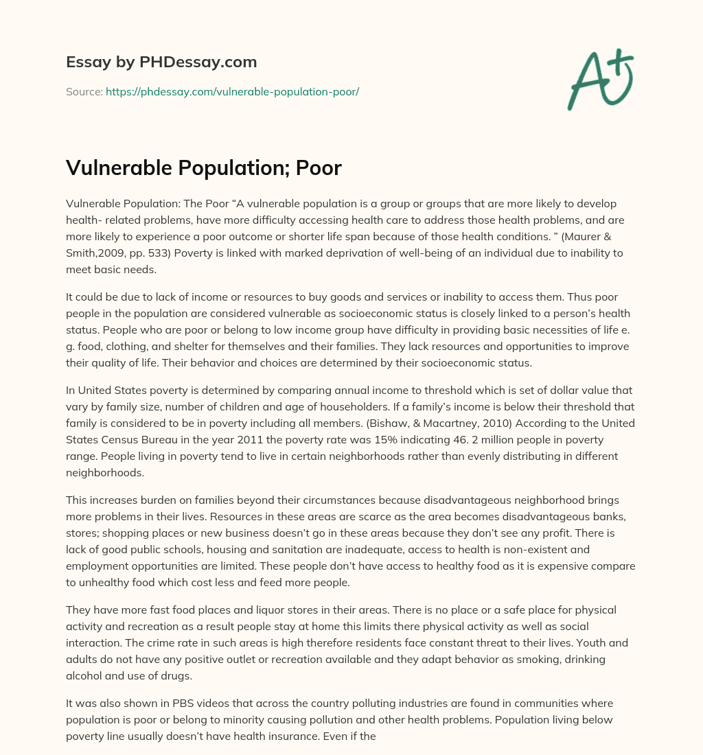 Vulnerable Population; Poor - PHDessay.com