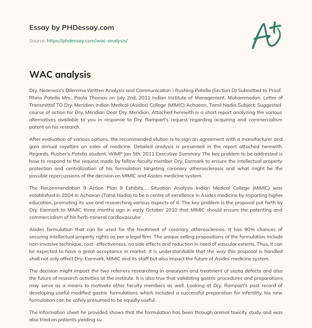 Wac Analysis Example - PHDessay.com