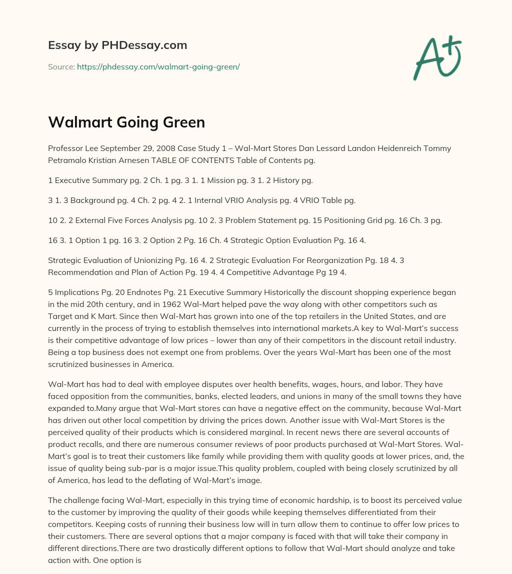 Walmart Going Green - PHDessay.com