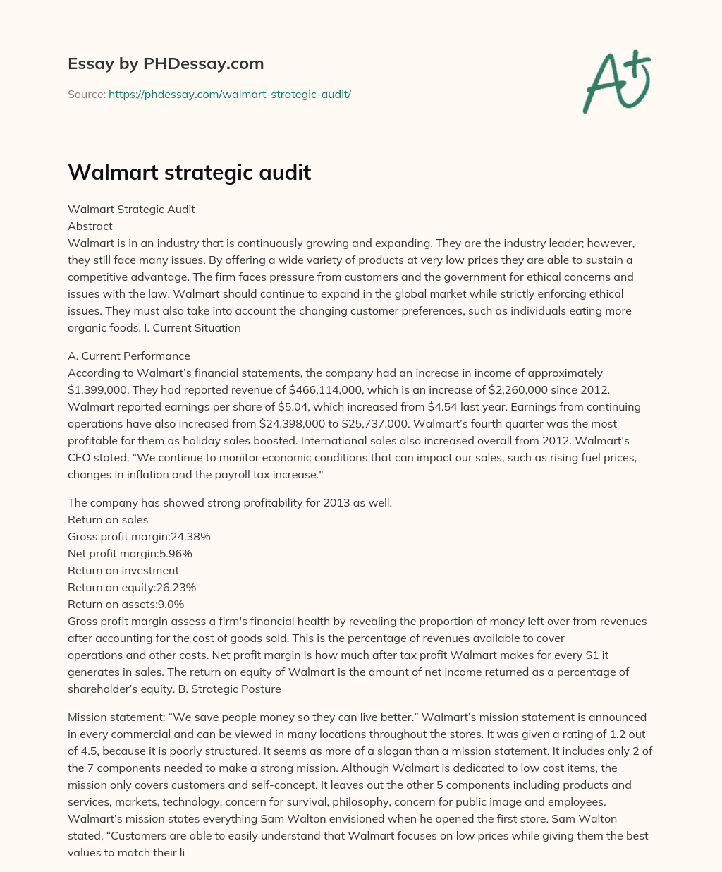 Walmart strategic audit - PHDessay.com
