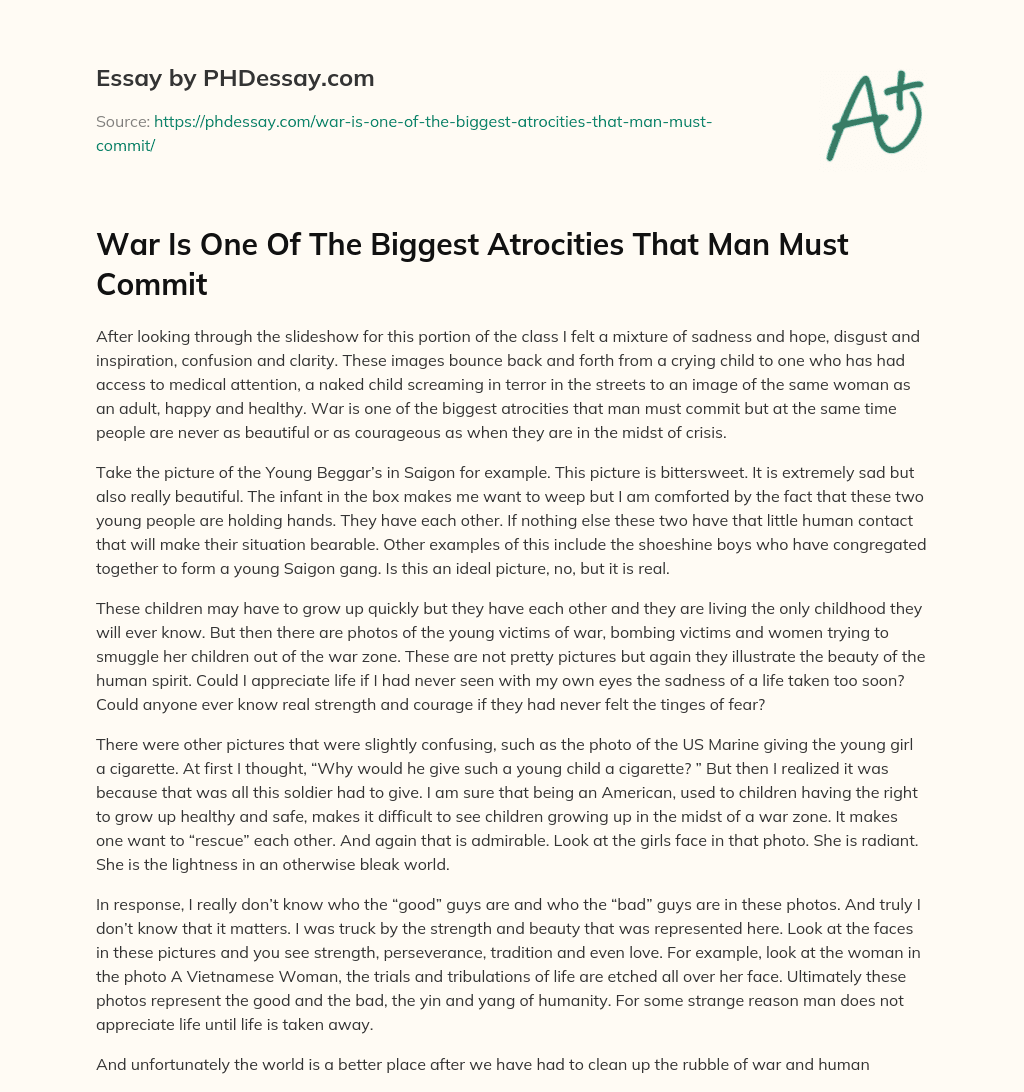 War Is One Of The Biggest Atrocities That Man Must Commit - PHDessay.com