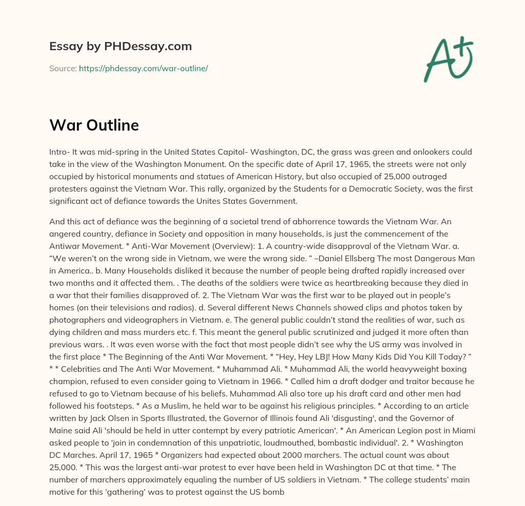 War Outline (500 Words) - PHDessay.com