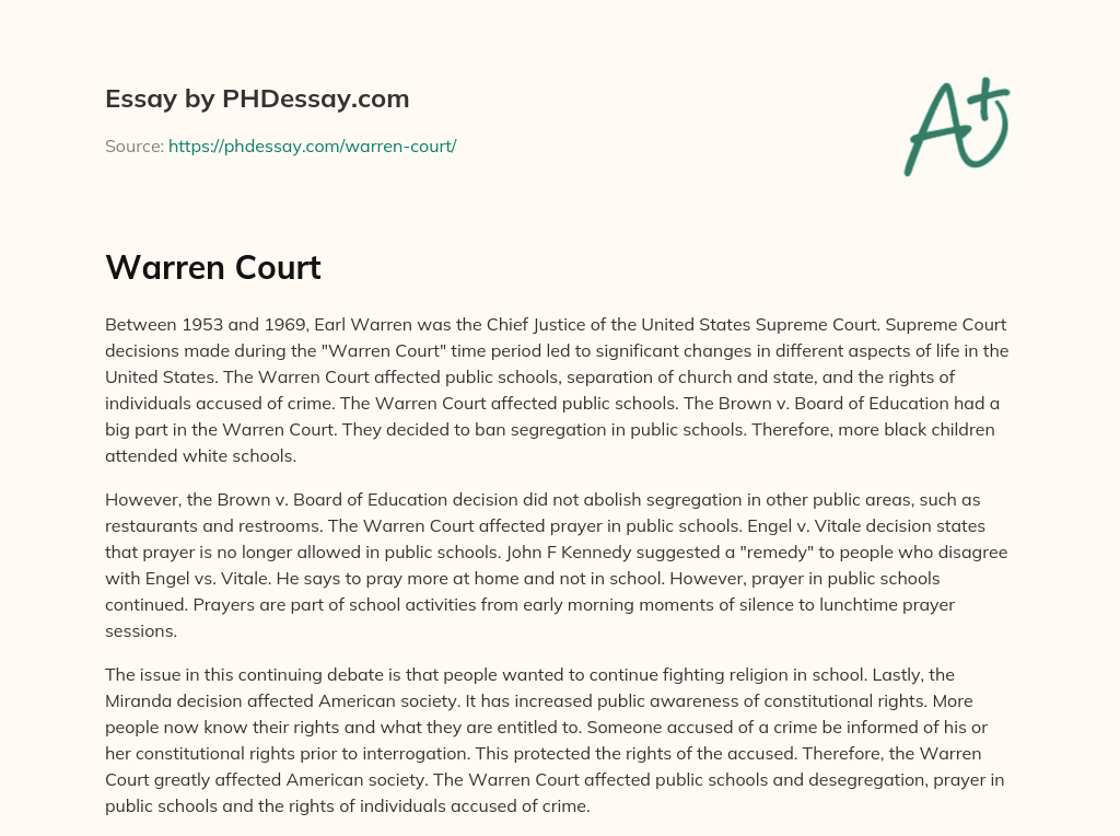 Warren Court (300 Words) - PHDessay.com
