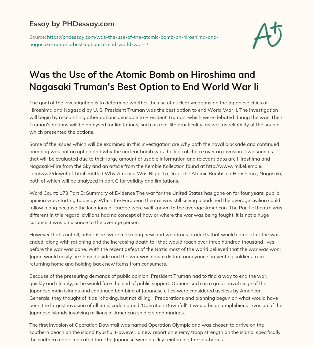 Was the Use of the Atomic Bomb on Hiroshima and Nagasaki Truman's Best ...