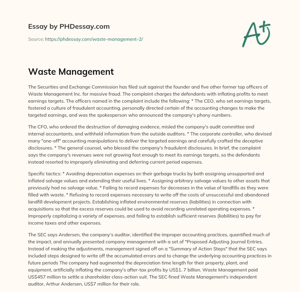 Waste Management (400 Words) - PHDessay.com
