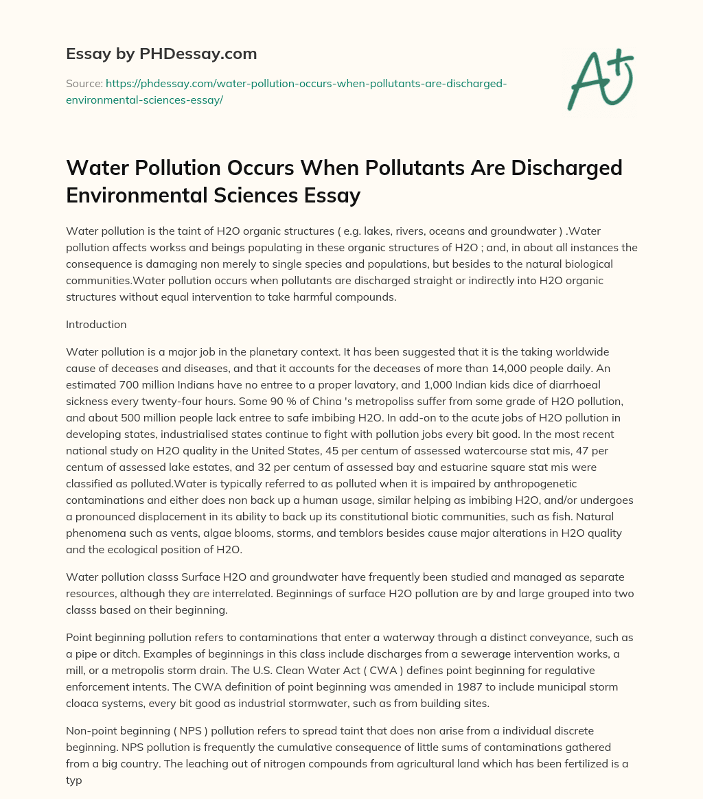 Water Pollution Occurs When Pollutants Are Discharged Environmental ...