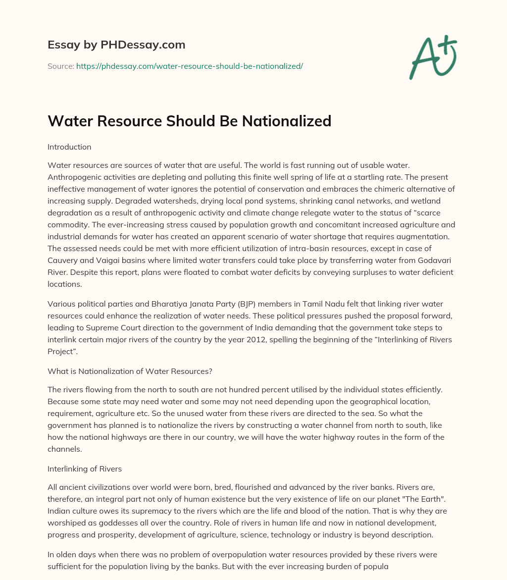 Water Resource Should Be Nationalized - PHDessay.com