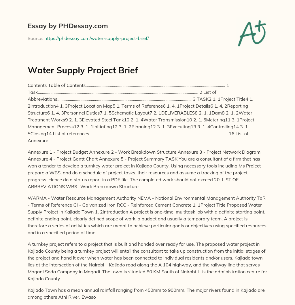 Water Supply Project Brief - PHDessay.com