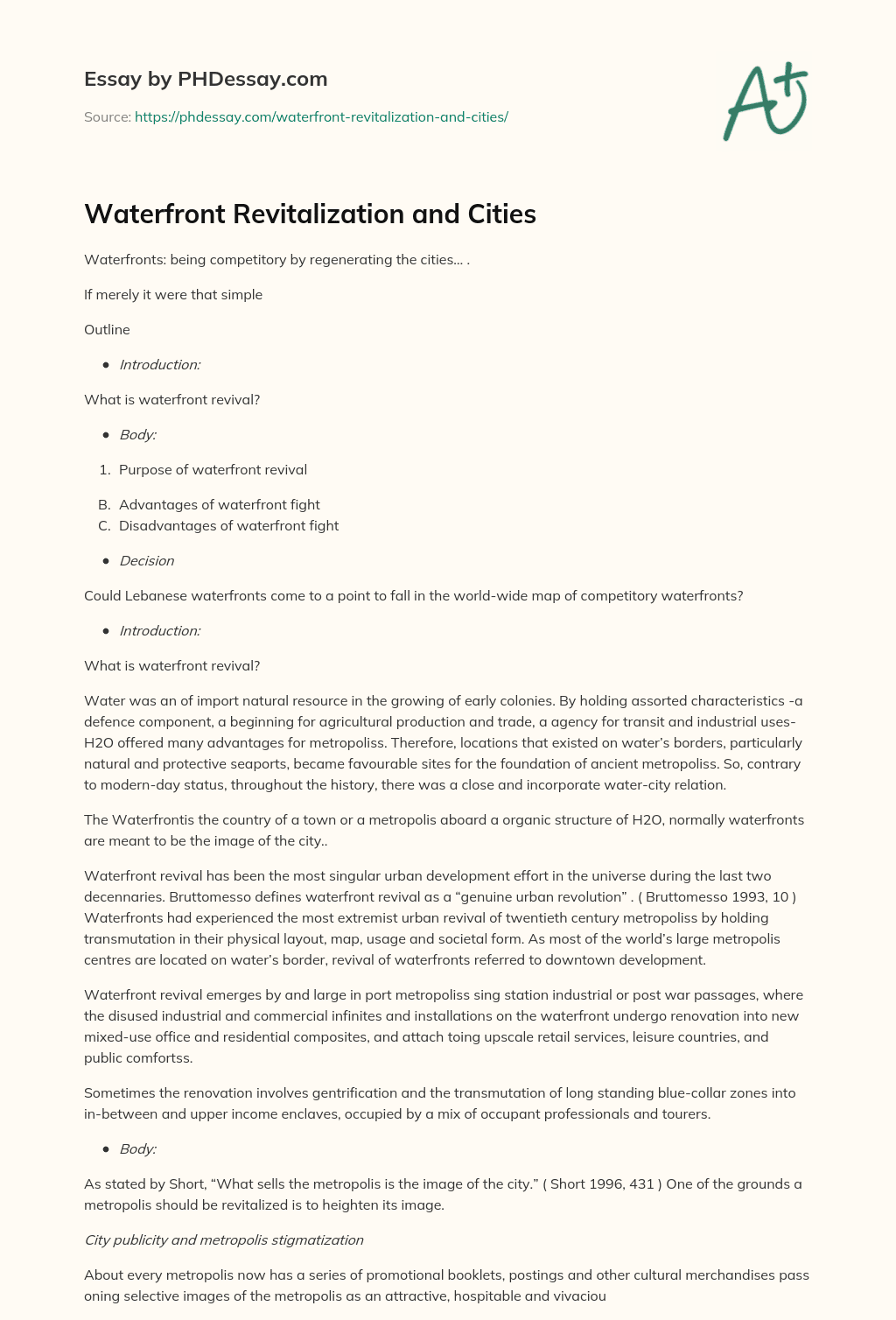 Waterfront Revitalization and Cities - PHDessay.com