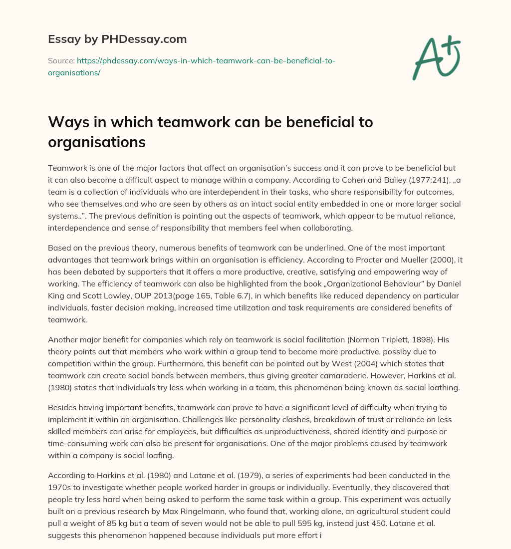 Ways in which teamwork can be beneficial to organisations (600 Words ...