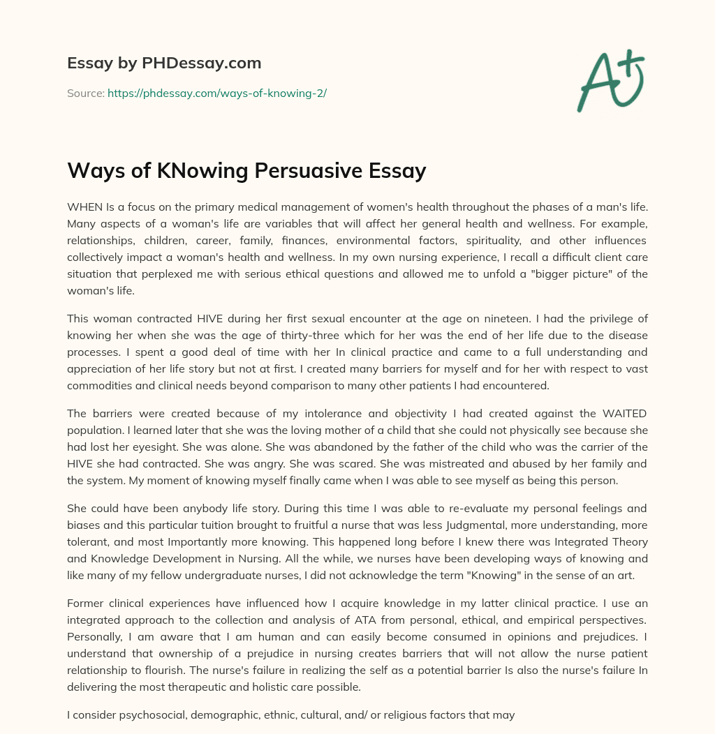 Ways of KNowing Persuasive Essay - PHDessay.com