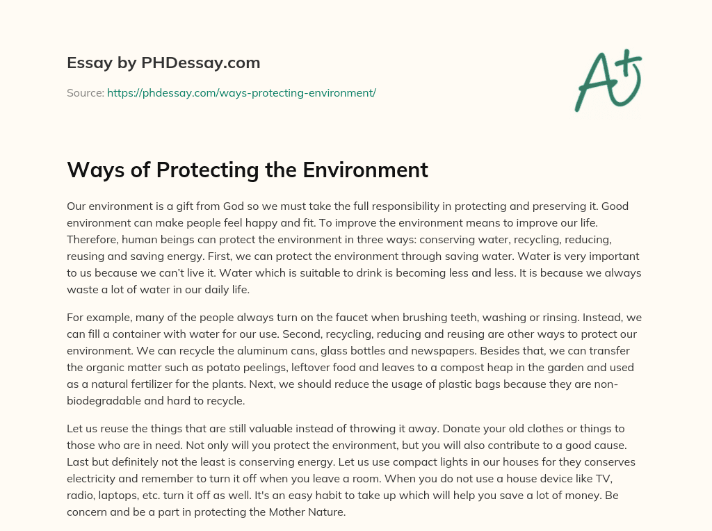 Ways of Protecting the Environment (300 Words) - PHDessay.com