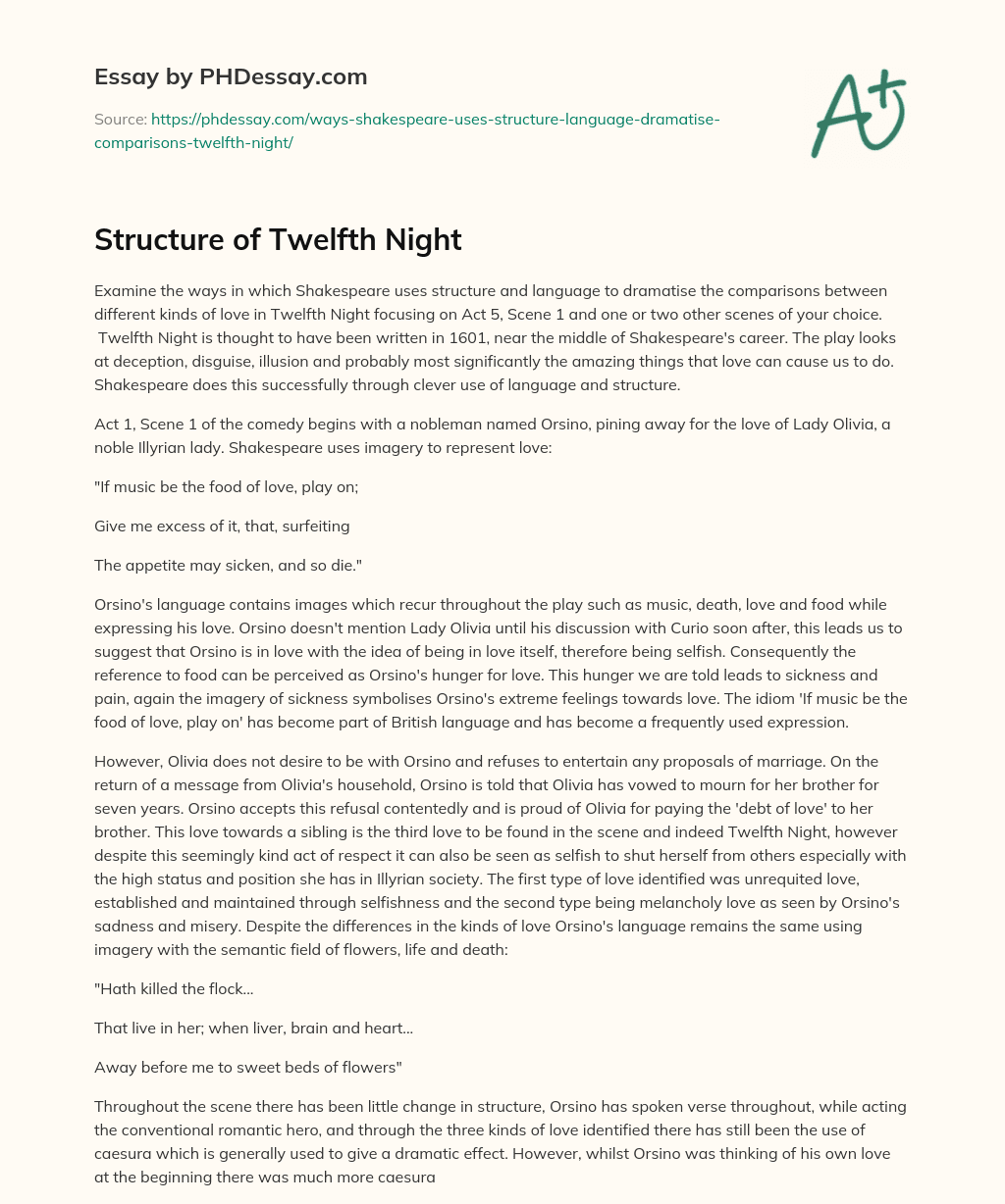 Structure of Twelfth Night - PHDessay.com