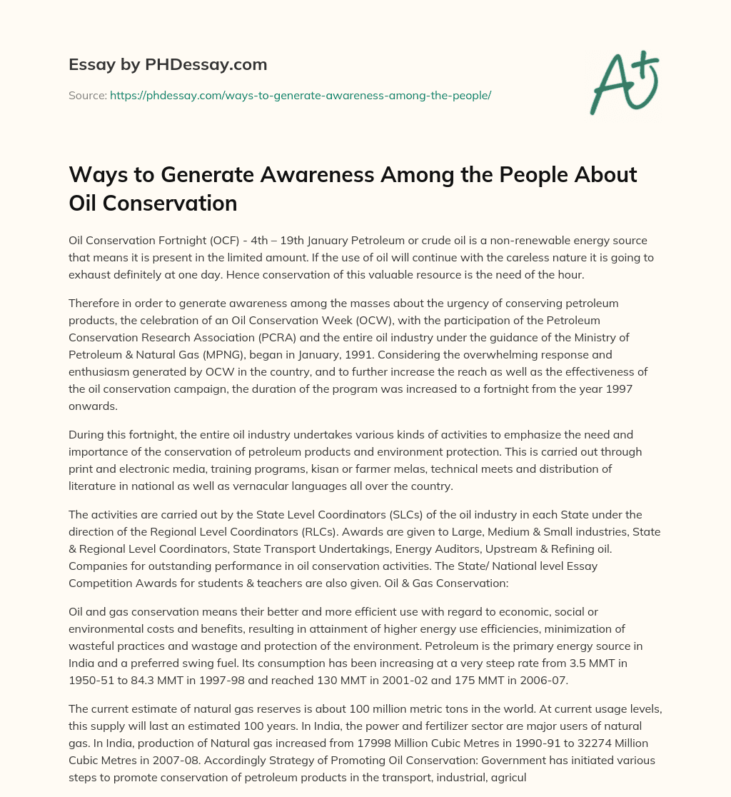 Ways to Generate Awareness Among the People About Oil Conservation ...