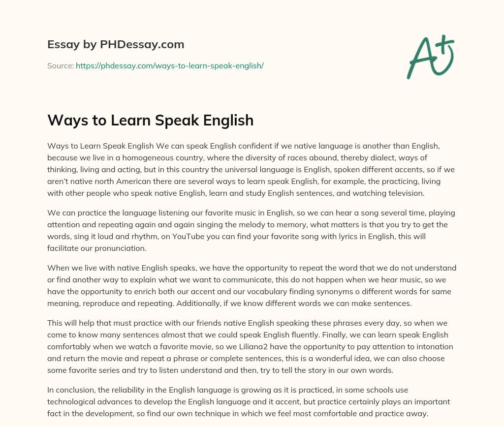 Ways to Learn Speak English (400 Words) - PHDessay.com