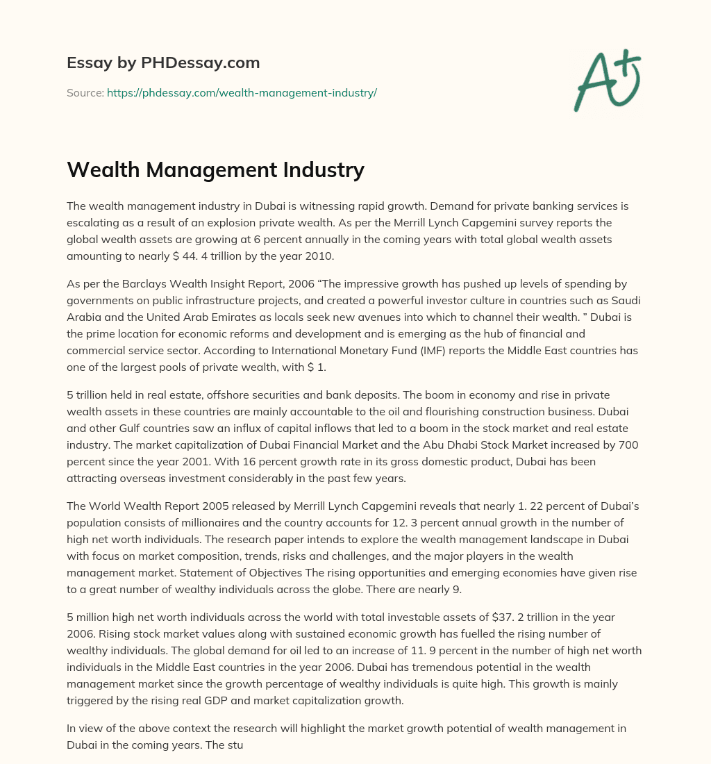 Wealth Management Industry - PHDessay.com