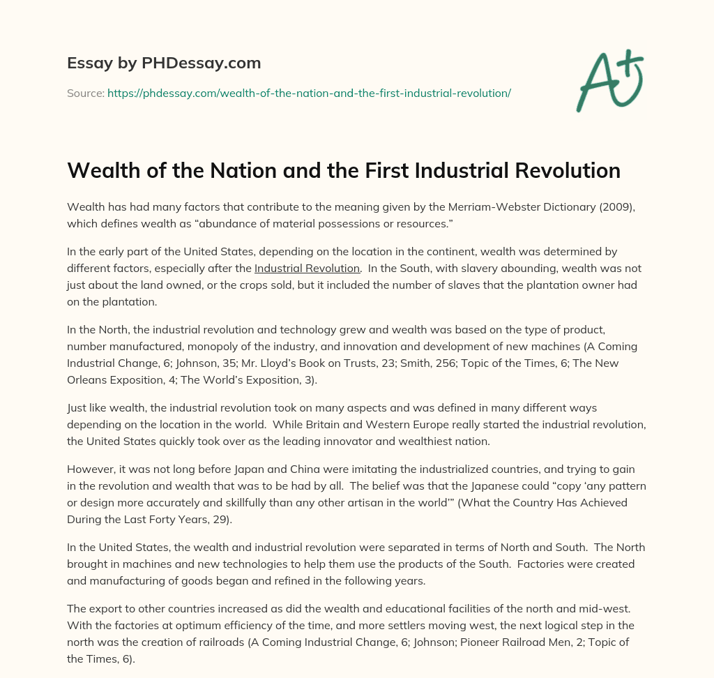 Wealth of the Nation and the First Industrial Revolution (400 Words ...