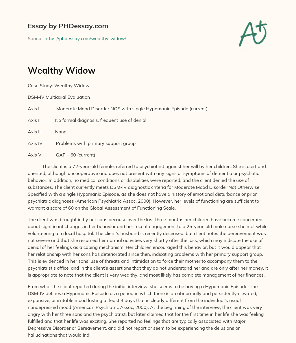 Wealthy Widow - PHDessay.com