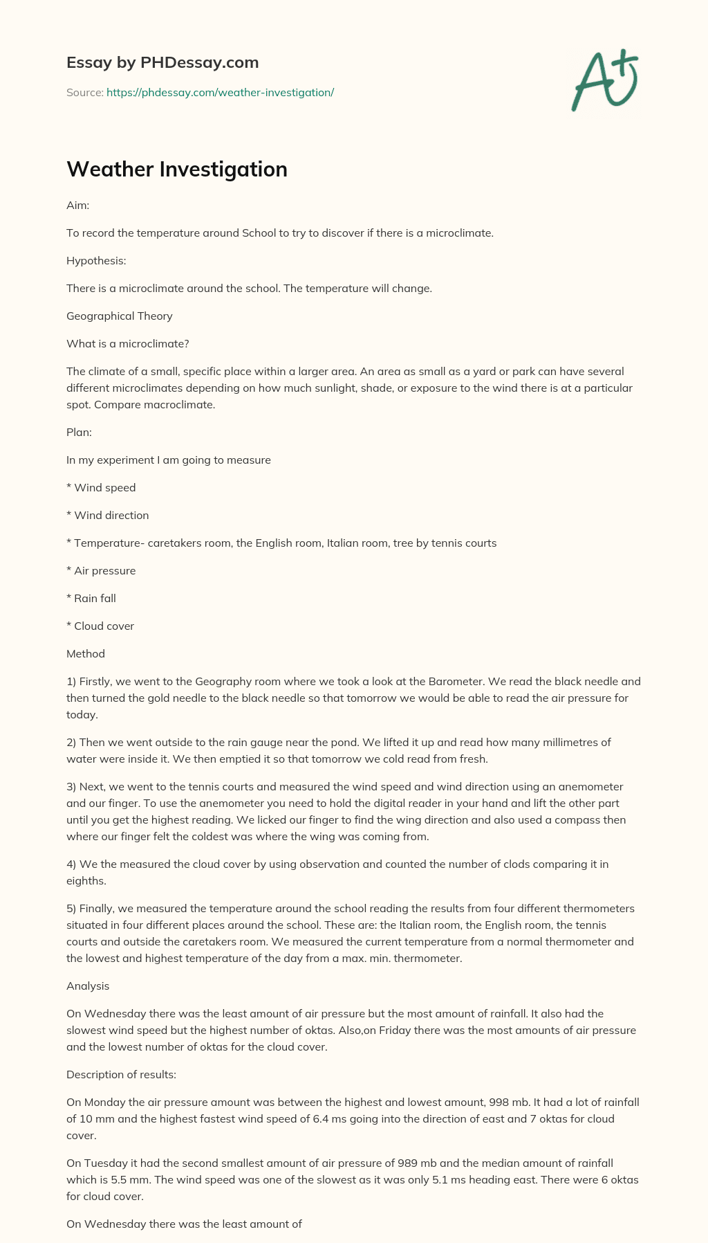 Weather Investigation - PHDessay.com