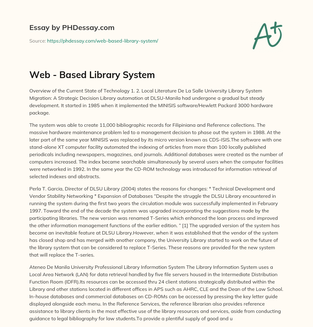 Web - Based Library System - PHDessay.com