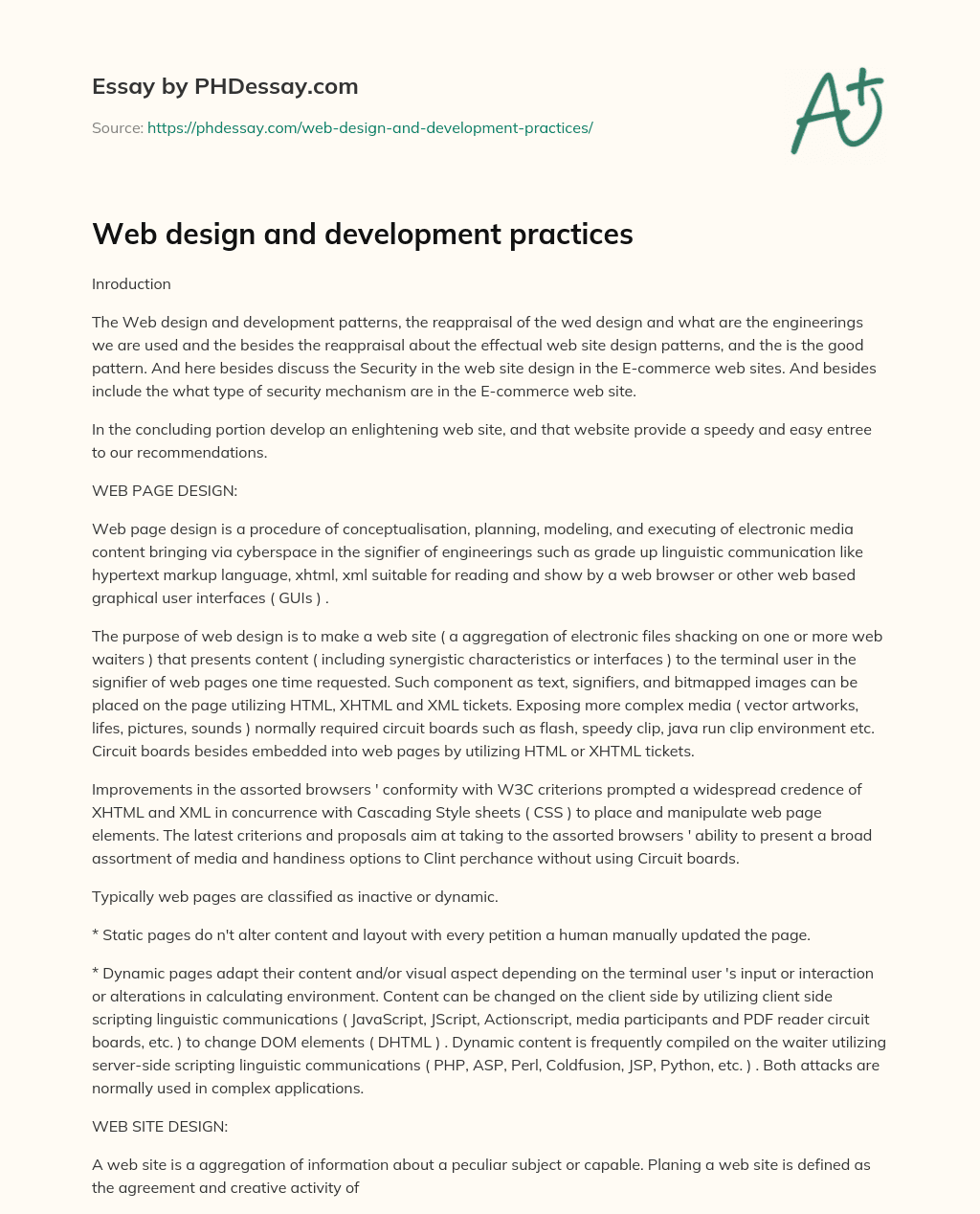 Web design and development practices - PHDessay.com