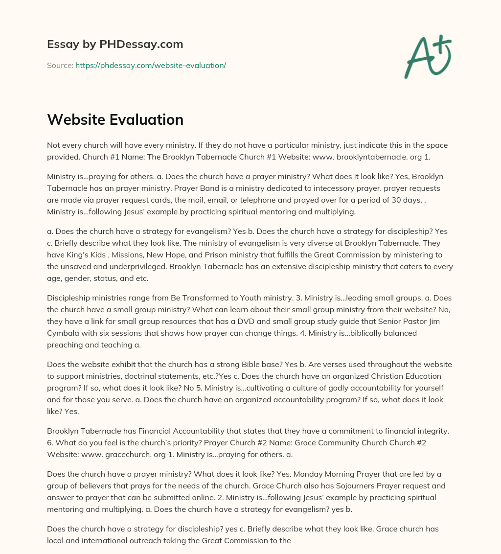 Website Evaluation - PHDessay.com